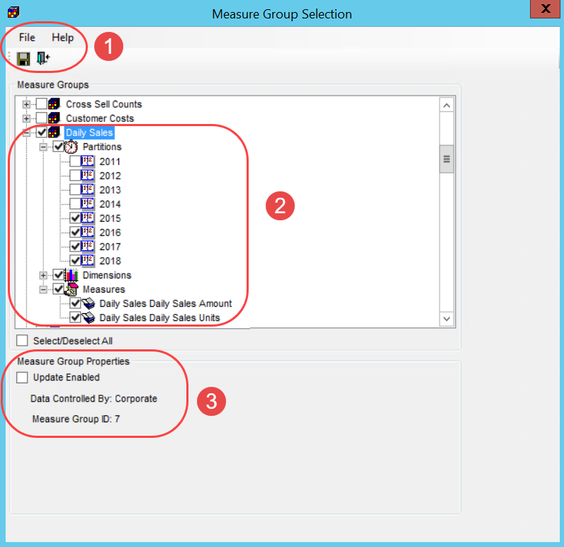 Help -- Measure Group Selection Window