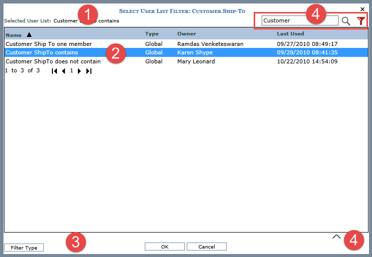 Help -- Select User List Filter Window